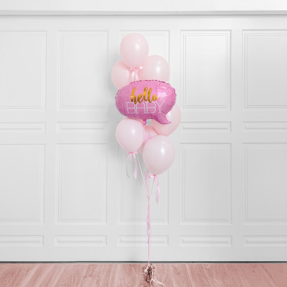 Hello Baby Balloon Bouquet with Satin Bows Pink – Boxfetti.ae