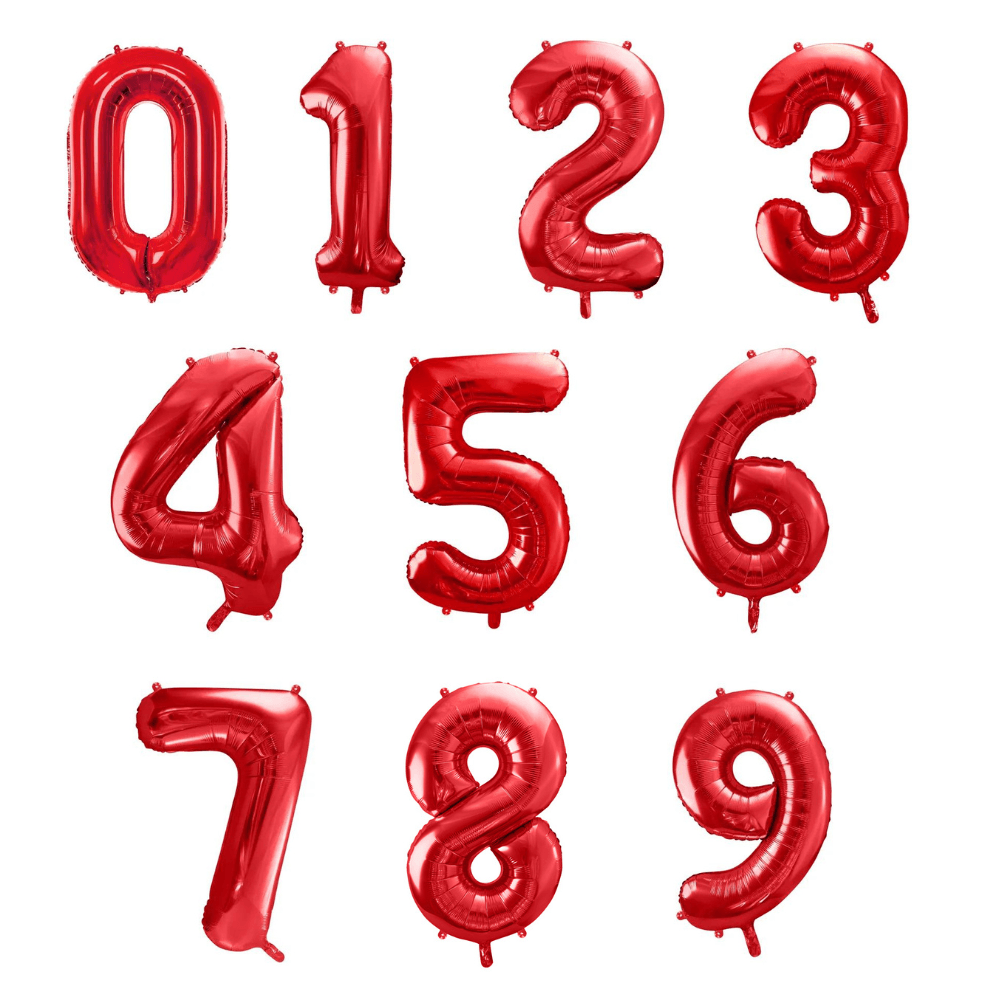 Metallic Red Foil Number Balloons 0-9 – Boxfetti.ae